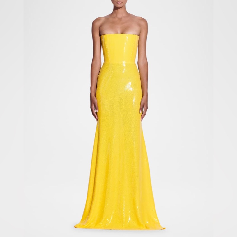 Alex Perry Strapless Sequined Mesh Trumpet Gown - Gem